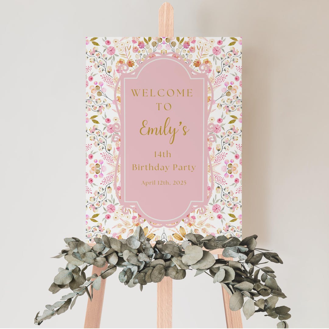 Floral Birthday Welcome Sign, Blush Pink Party Decor (digital Download ...