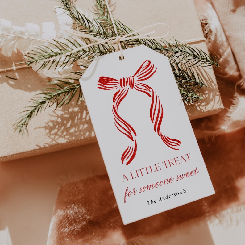 Christmas Bow Gift Tag Template, Editable Holiday Tag (digital Download ...