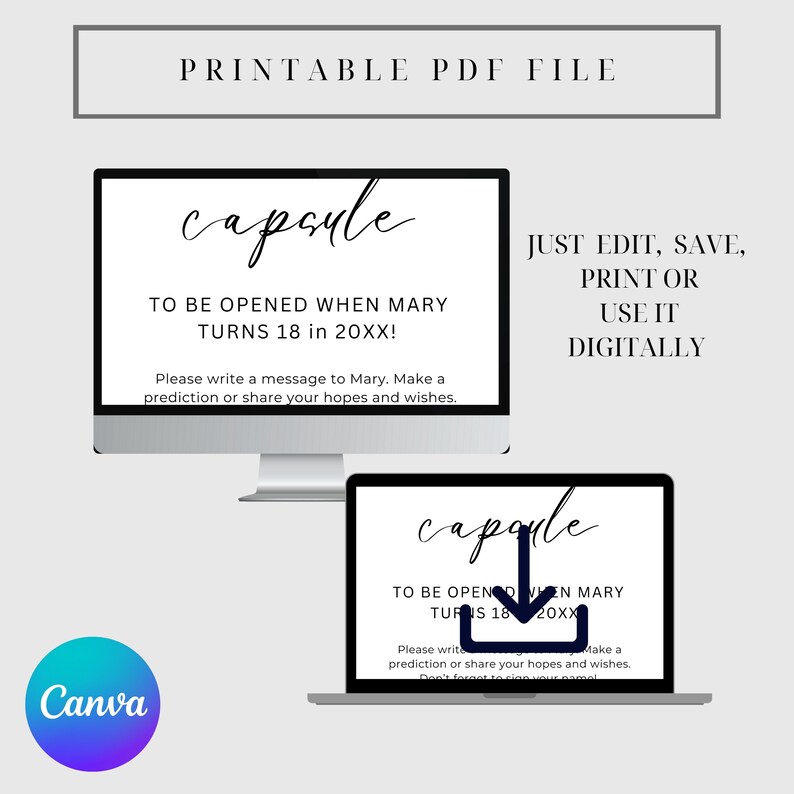 Editable Time Capsule Template, Minimalist Time Capsule First Birthday ...