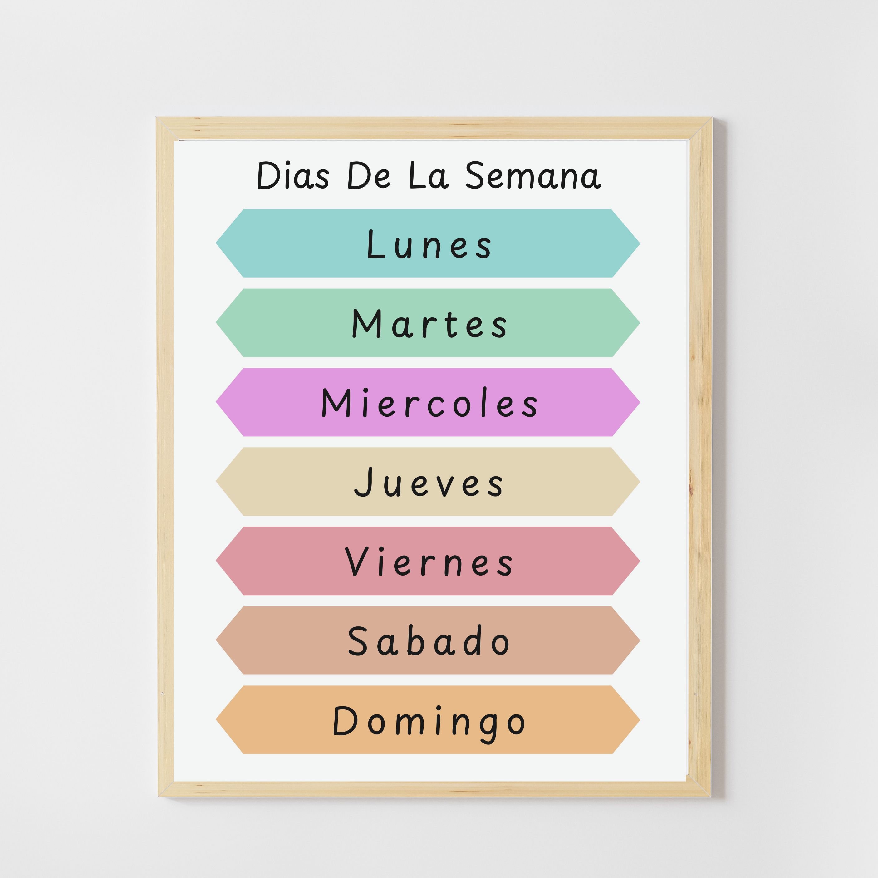 Days of the Week Poster, Bilingual English Spanish, Montessori ...