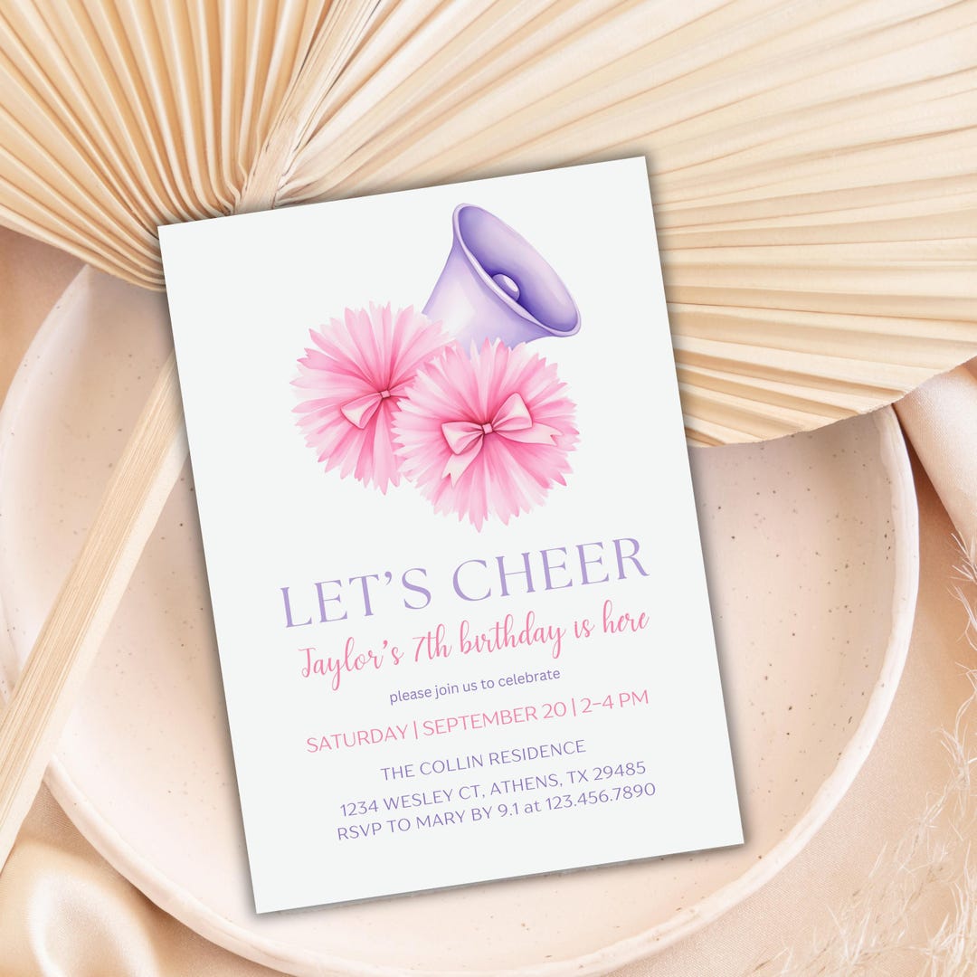 Cheerleading Birthday Invitation Template, Let's Cheer Birthday Invite ...