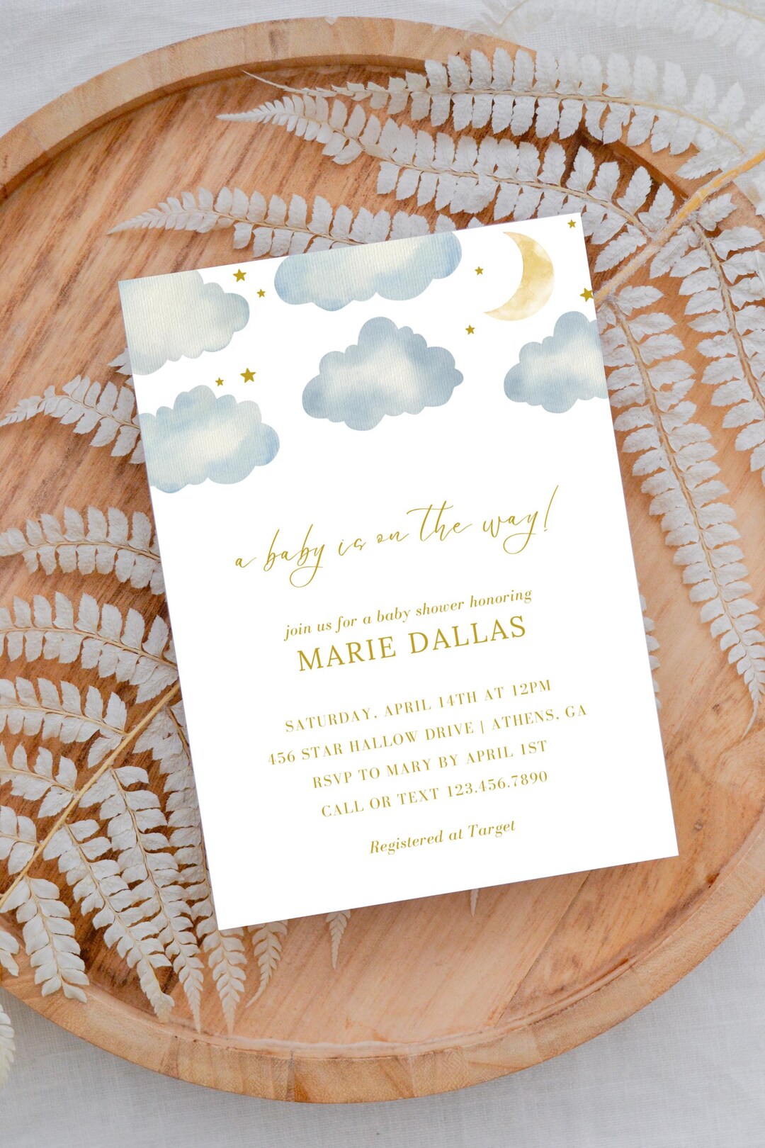 Cloud Baby Shower Invitation Template, Moon and Stars Baby Shower ...