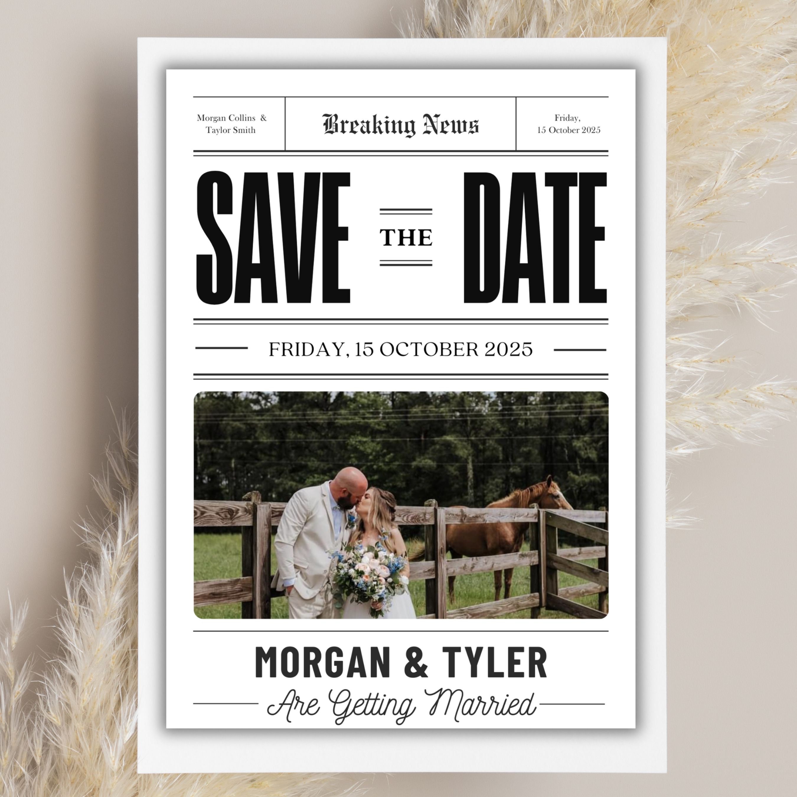 Breaking News Save the Date Template, Wedding Save the Date, Newspaper ...