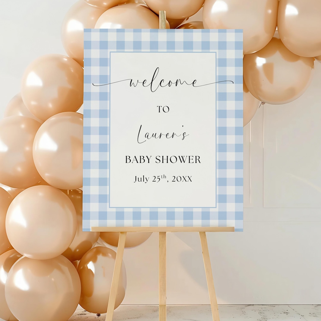 Blue Gingham Welcome Sign, Boy Baby Shower Sign, Baby Blue Gingham ...