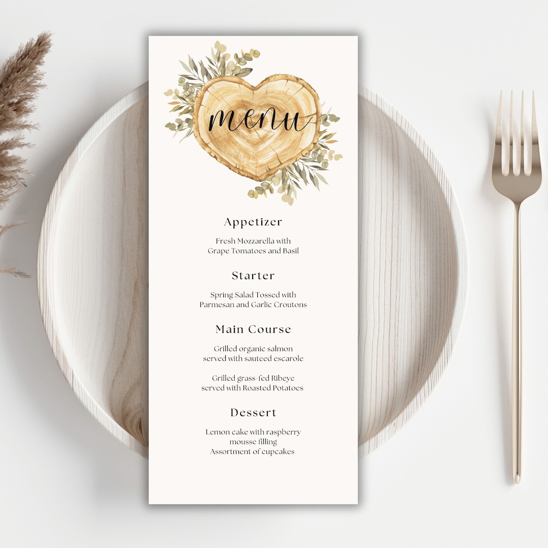 Rustic Wedding Menu Template, Printable Wedding Table Menu, Rustic ...