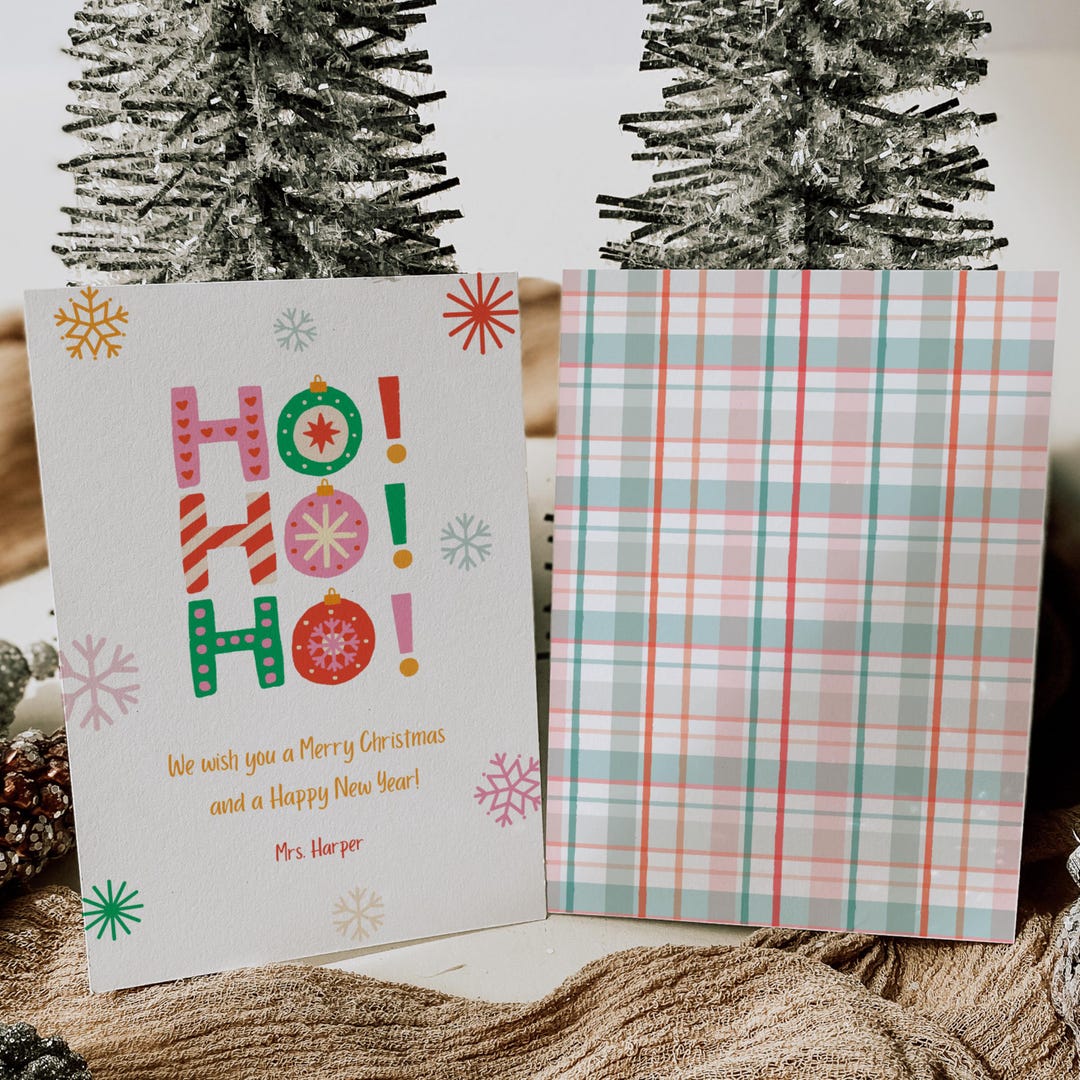 Printable Christmas Card, Teacher Christmas Card Template, Plaid ...
