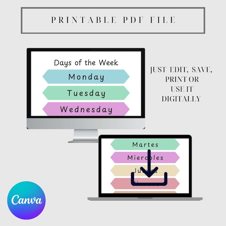 Days of the Week Educational Poster Template in English and Spanish ...