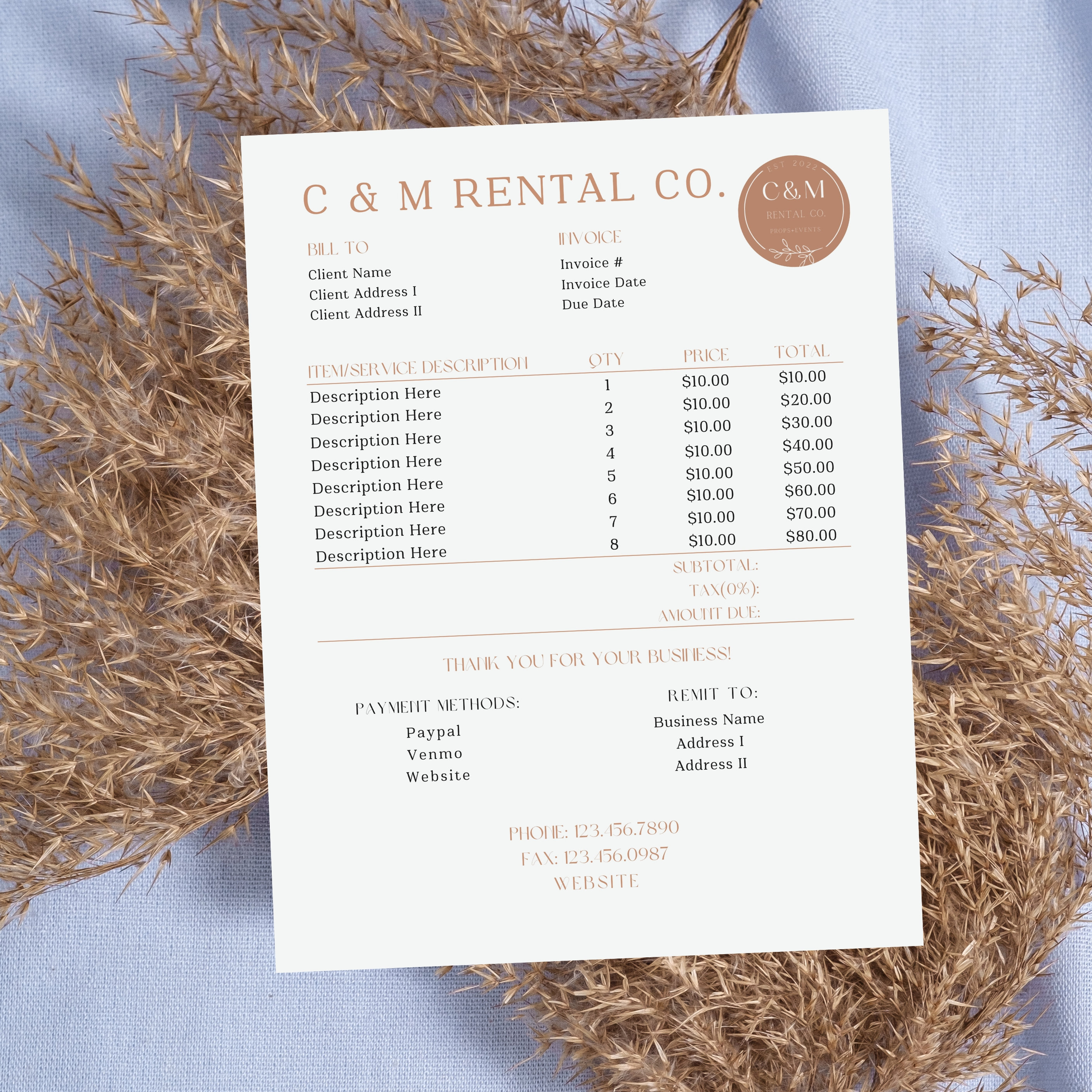 Boho Chic Business Invoice Template, Modern Minimalist Client Invoice ...