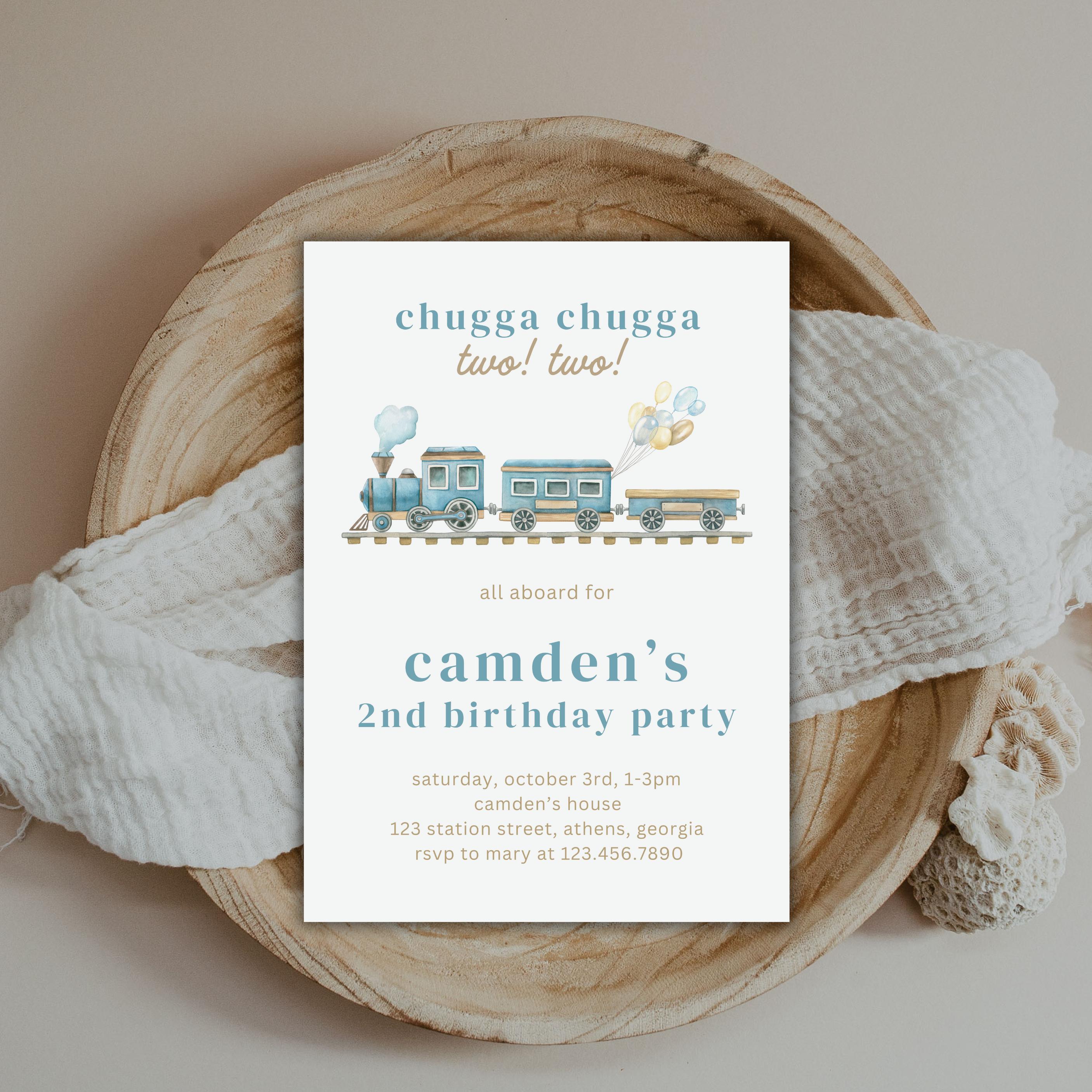 Boy Second Train Birthday Invitation, Chugga Chugga Two Two Invitation ...