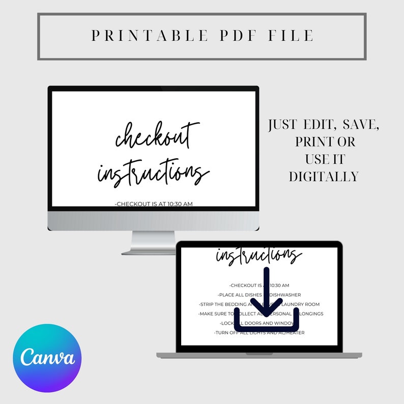 Checkout Sign Airbnb Template, Rental Home Checkout Instruction Sign ...