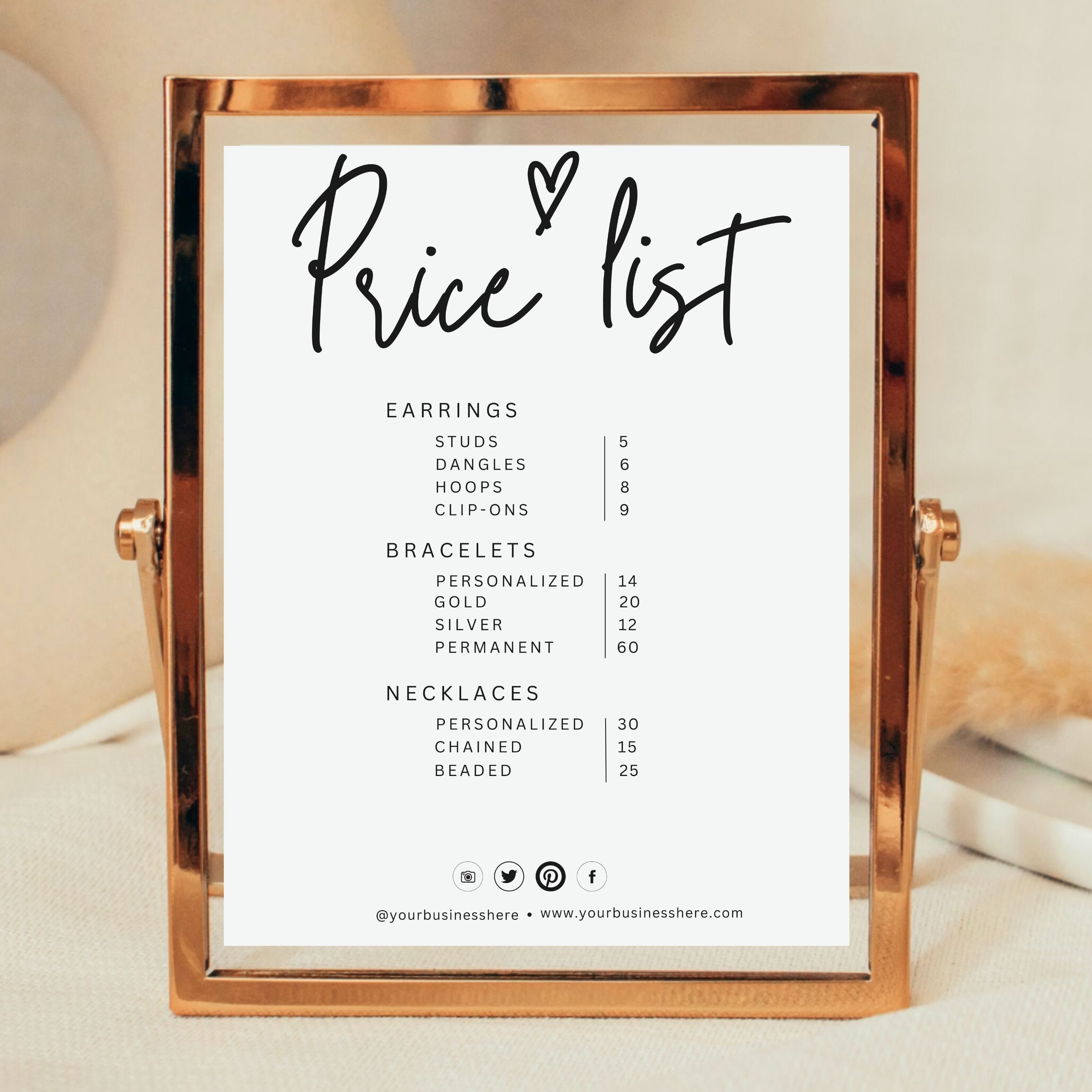 Business Price List Template, Modern Minimalist Price Sheet, Cosmetic ...