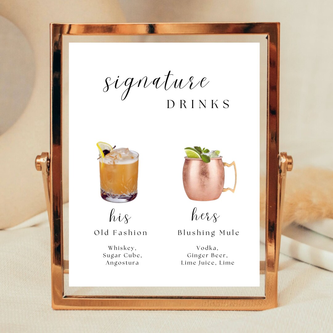 Signature Drinks Sign Template, Cocktail Drink Wedding Sign, Minimalist ...