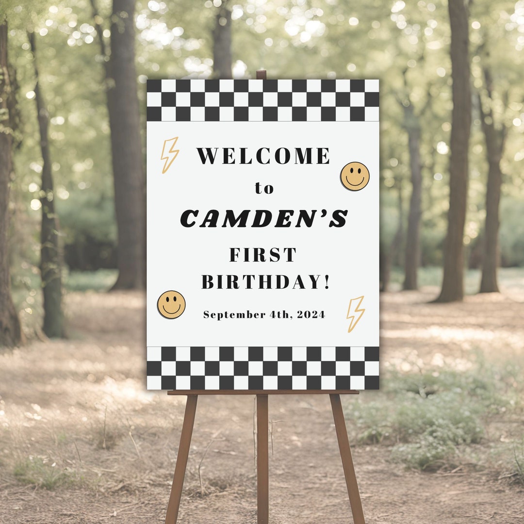Boy First Birthday Welcome Sign Template, One Happy Dude Birthday Sign ...