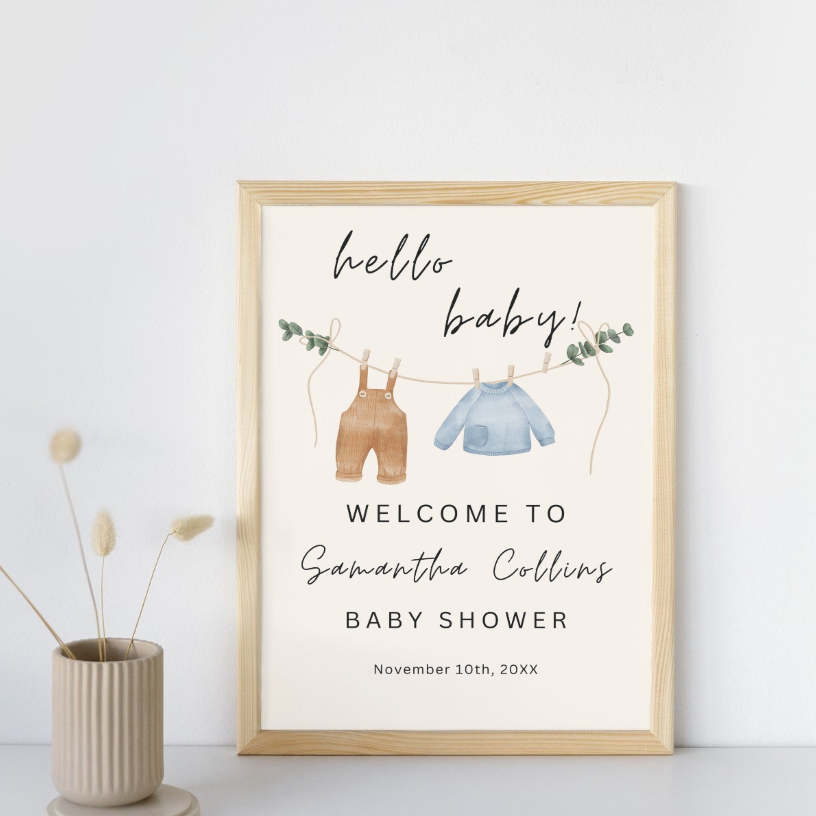Boy Baby Shower Welcome Sign Template, Boho Boy Baby Shower, Neutral ...