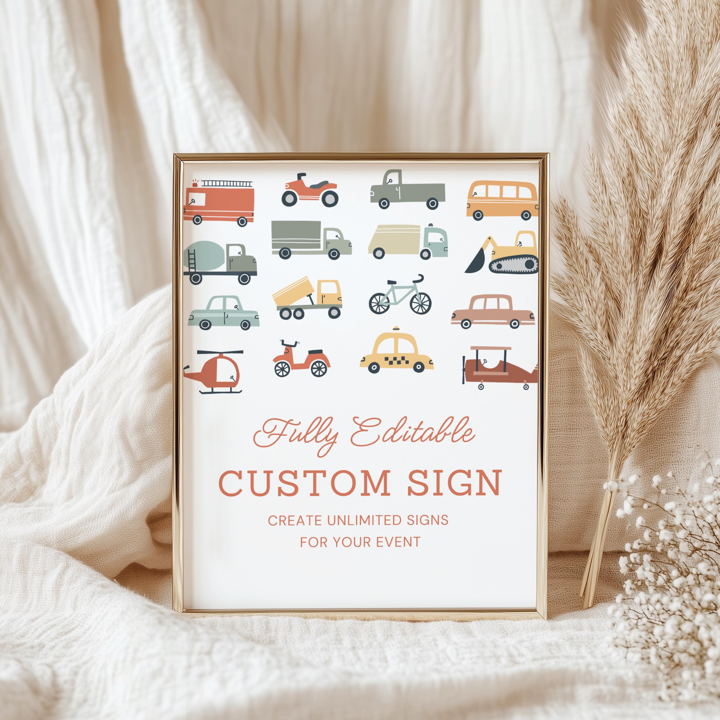 Transportation Birthday Sign Template, Editable Vehicle Birthday Sign ...