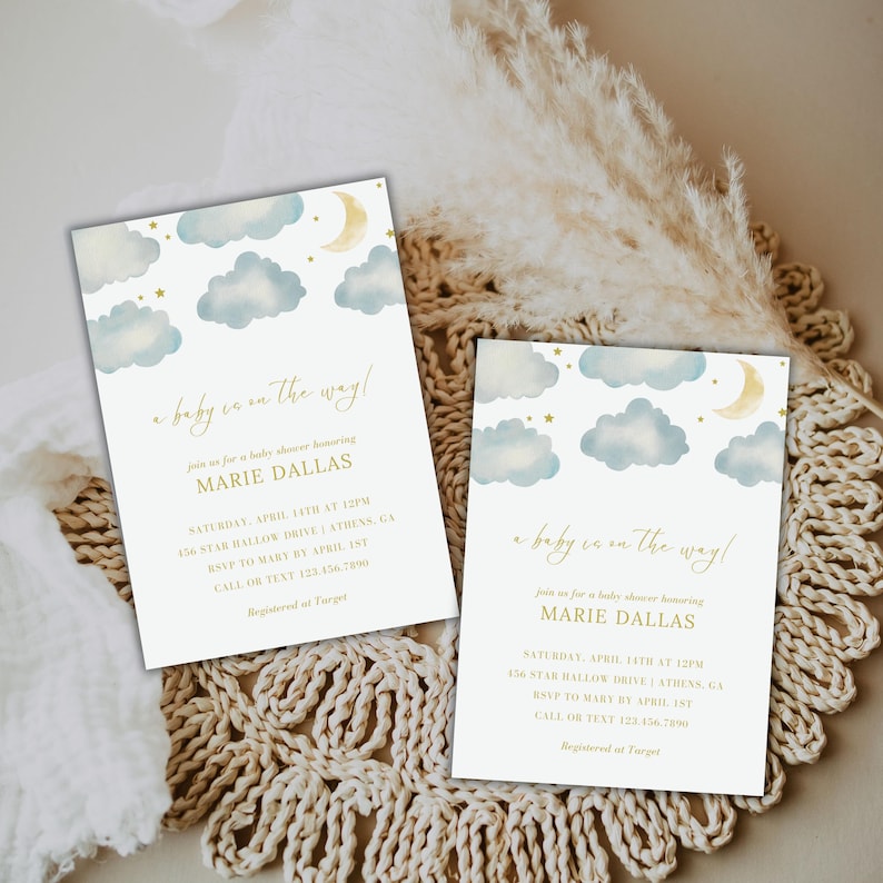 Cloud Moon Stars Baby Shower Invitation Template (digital Printable) - Etsy