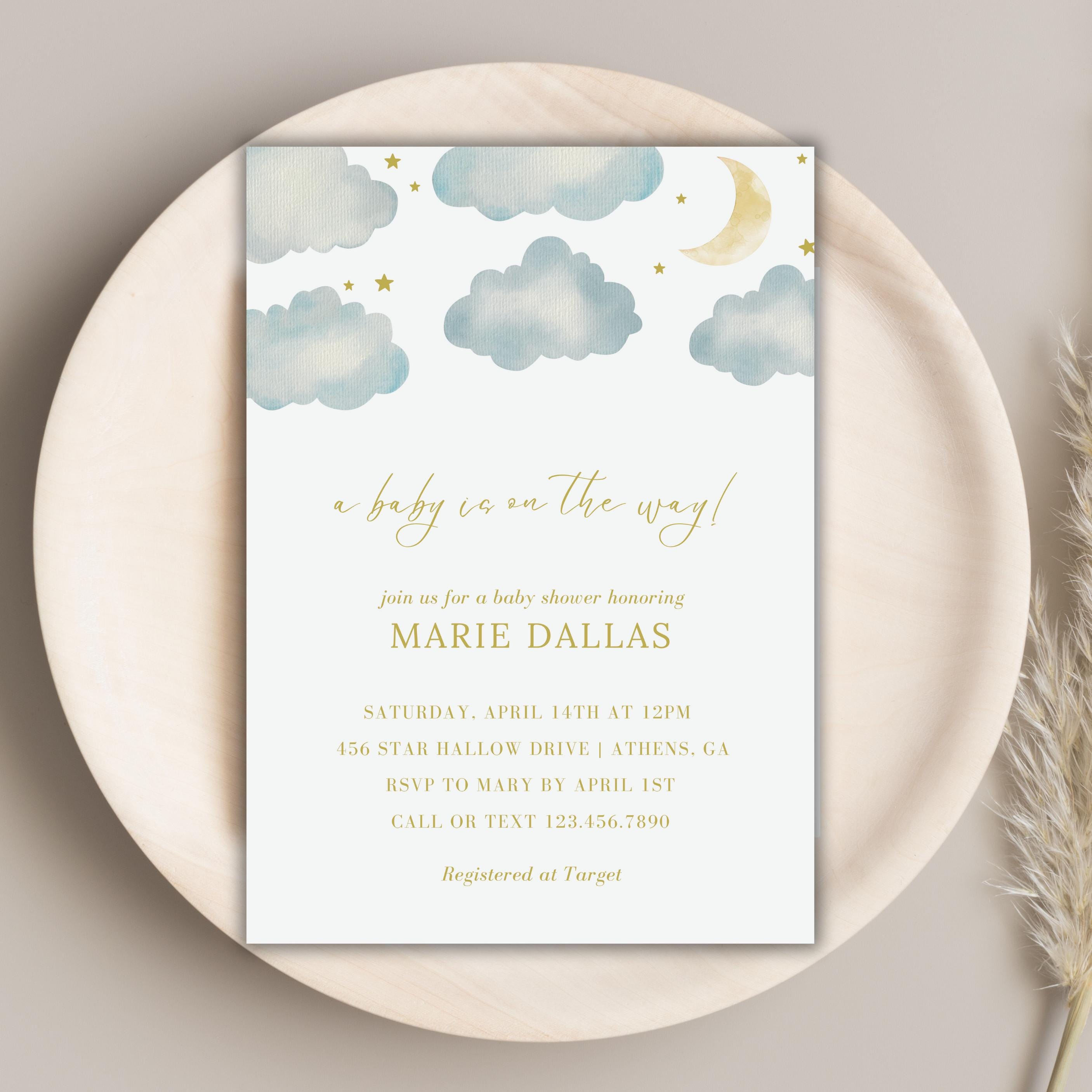 Cloud Baby Shower Invitation Template, Moon and Stars Baby Shower ...