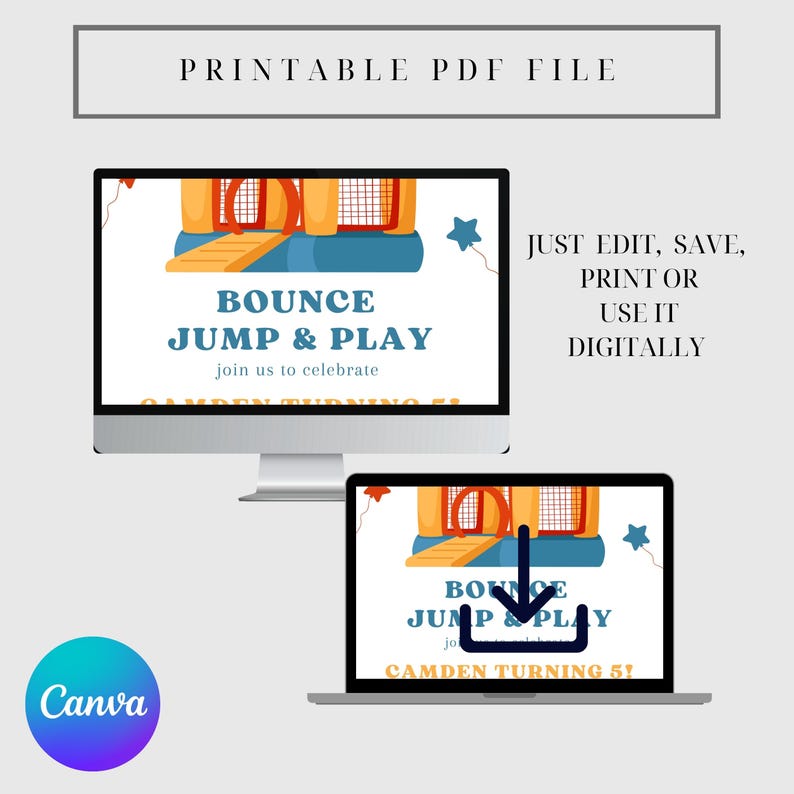 Editable Bounce House Invitation Template, Jump Run Play Birthday ...