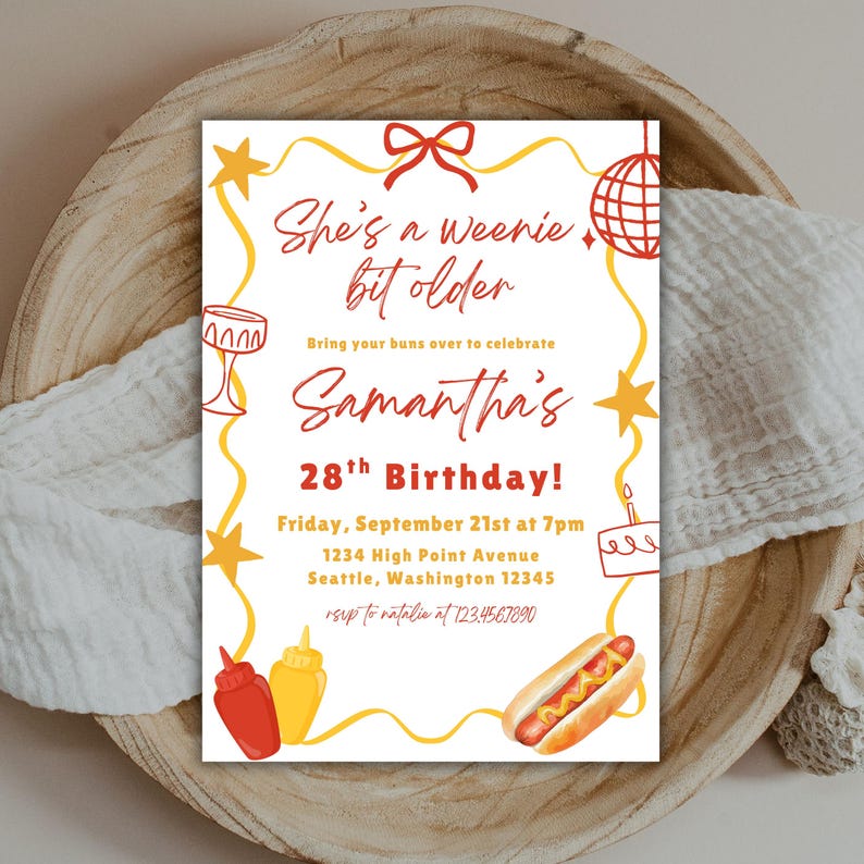 A Weenie Bit Older Birthday Invitation, Hot Dog Birthday Invite ...