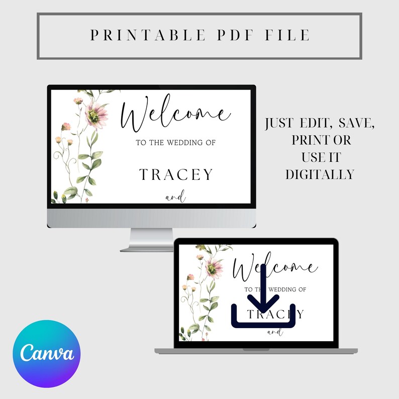 Boho Wildflower Wedding Sign, Wedding Welcome Sign Template, Printable ...