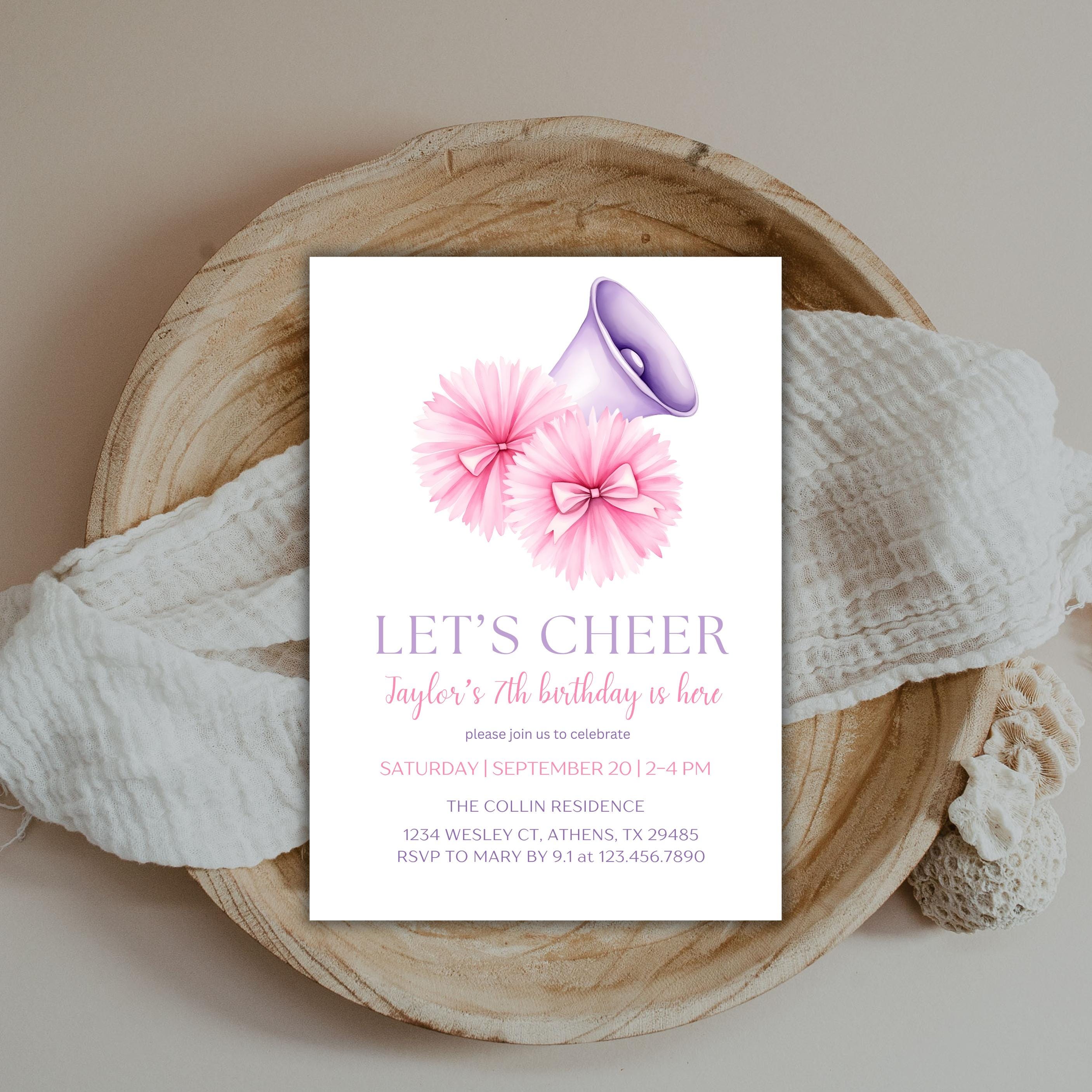 Cheerleading Birthday Invitation Template, Let's Cheer Birthday Invite ...