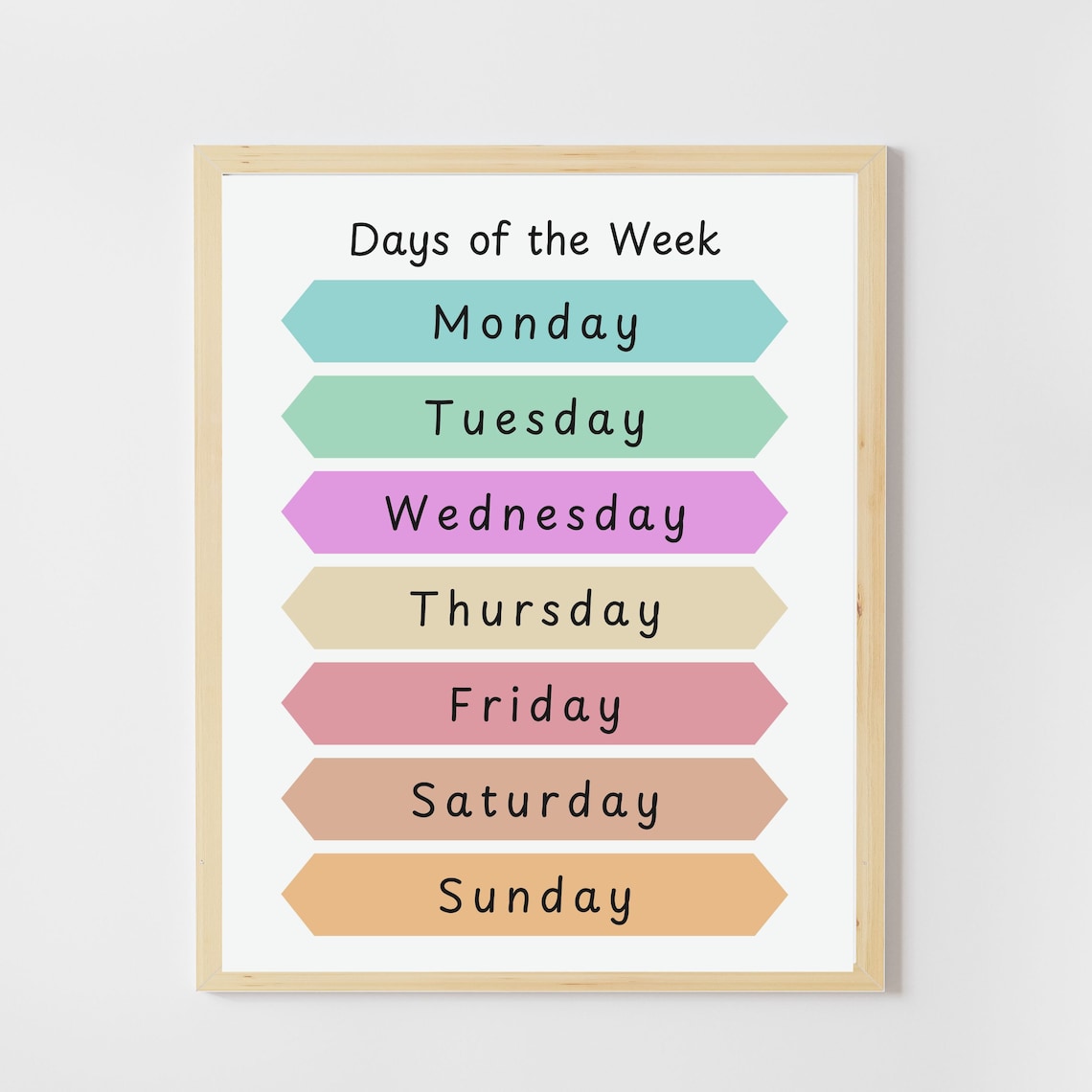 Days of the Week Poster, Bilingual English Spanish, Montessori ...