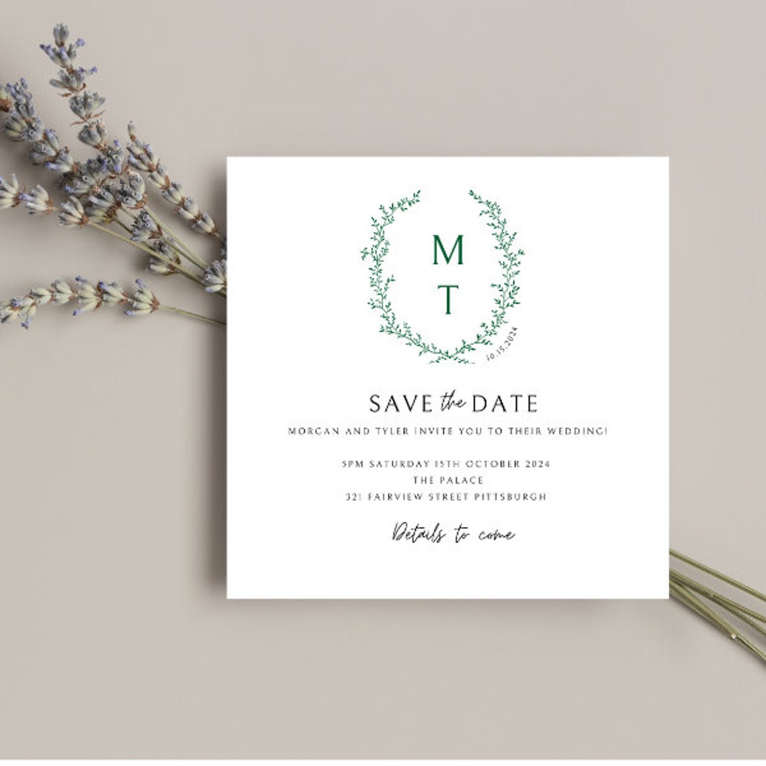 Minimalist Monogram Save the Date, Simple Elegant Wedding Save the Date ...
