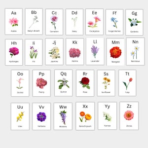 Flower Alphabet Flash Cards Template, Educational Montessori Cards ...