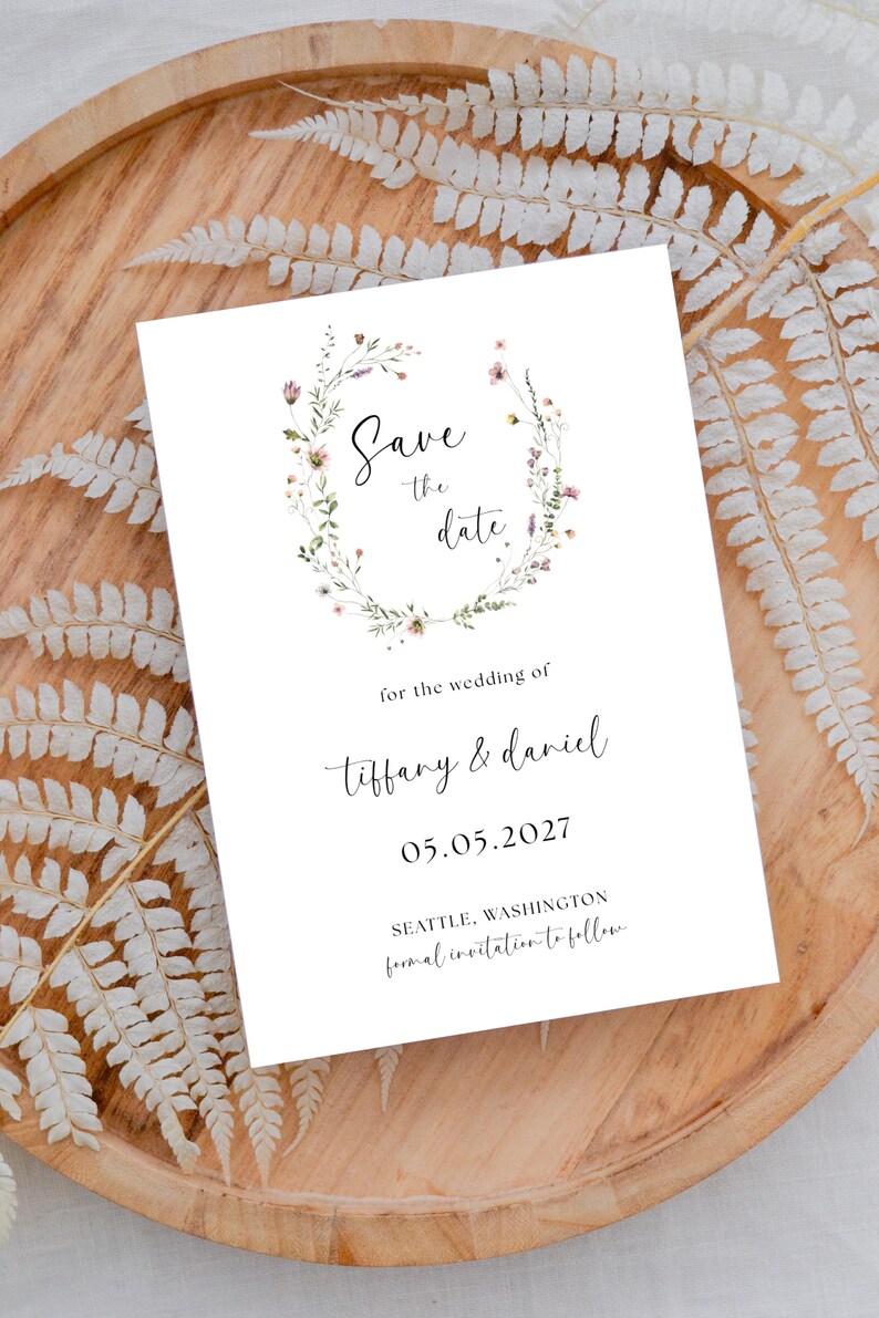 Editable Save the Date Template, Floral Wreath Photo Save the Date ...