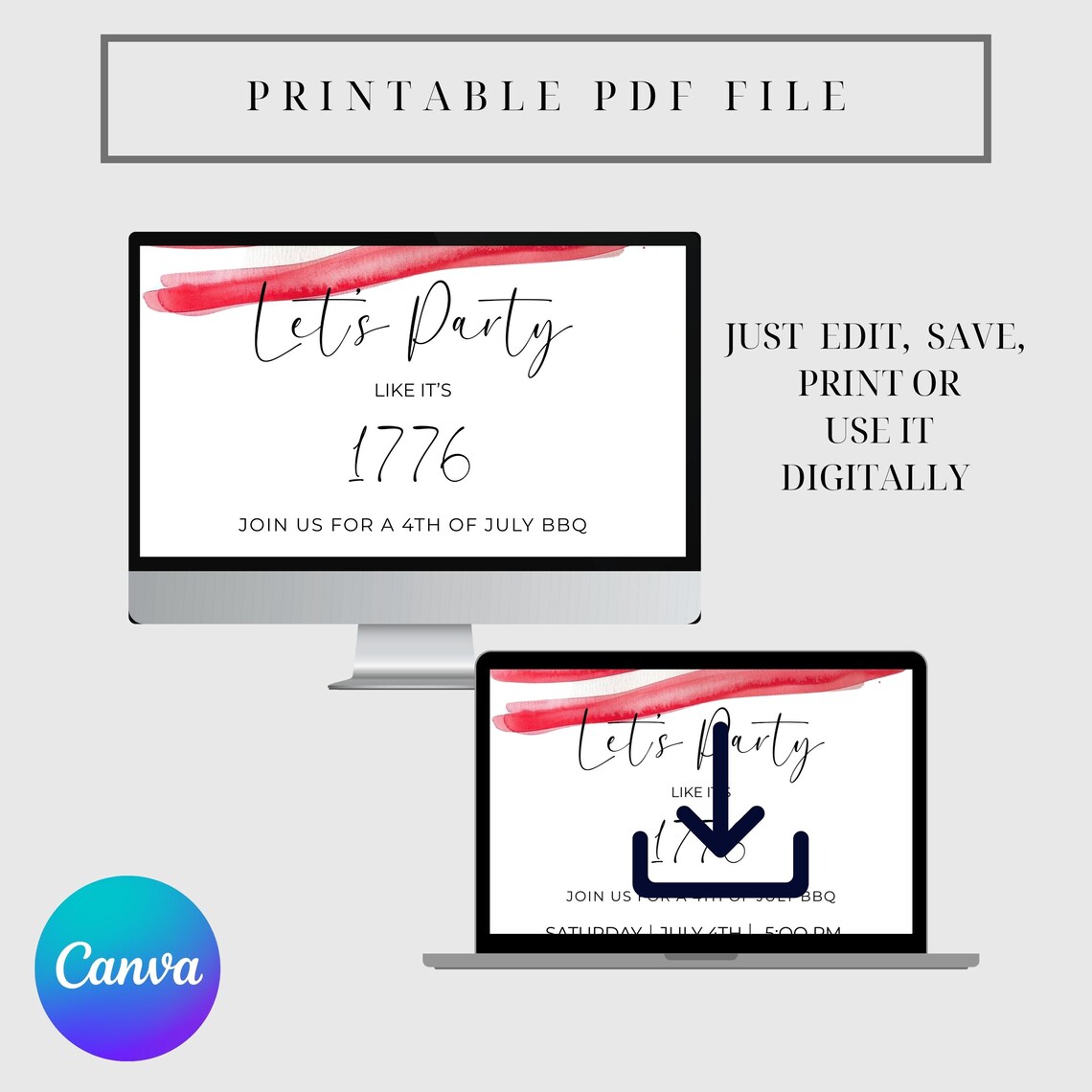 American Flag Invitation Template, Party Like Its 1776, 4th of July BBQ ...
