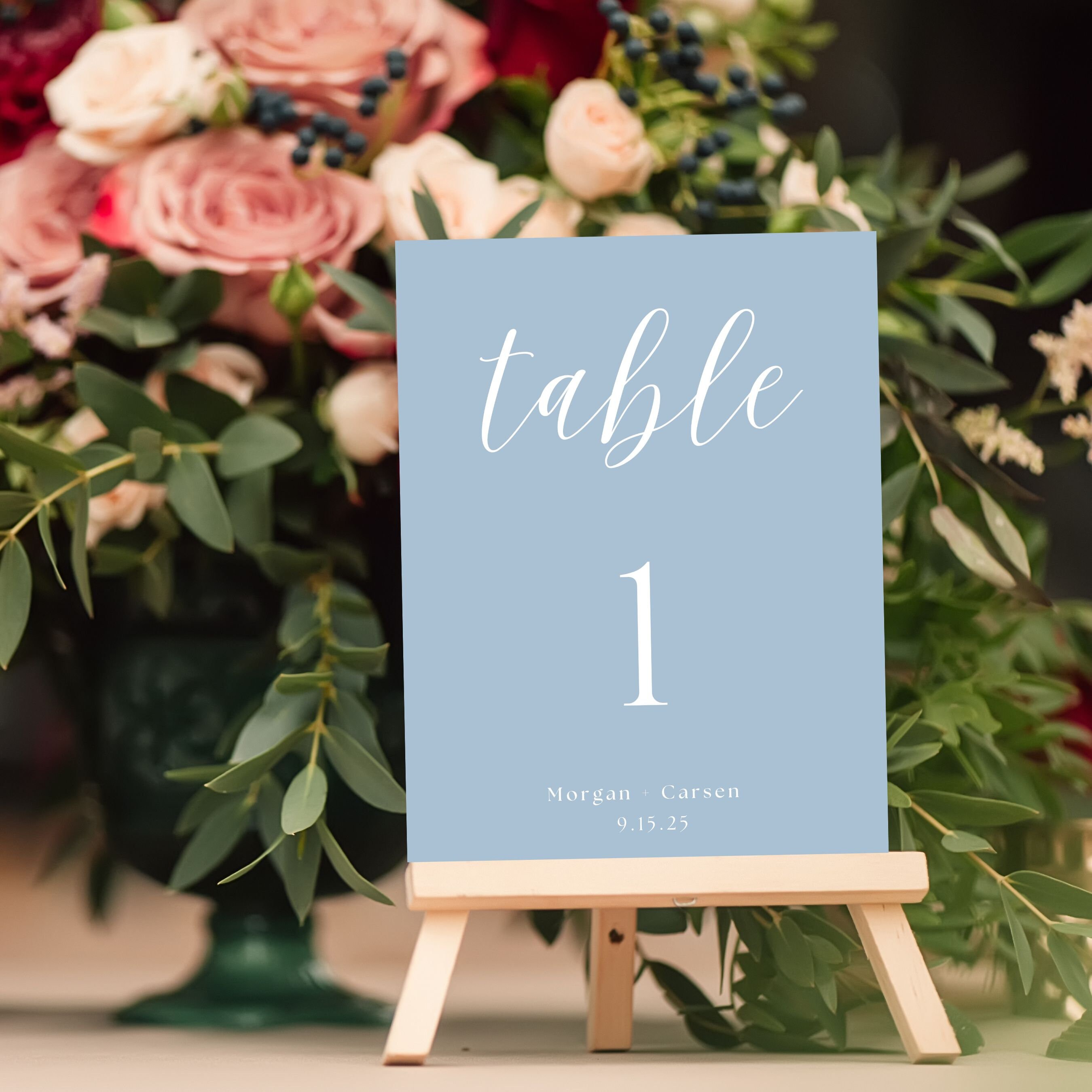 Dusty Blue Table Number Card, Wedding Table Number Card, Minimalist ...