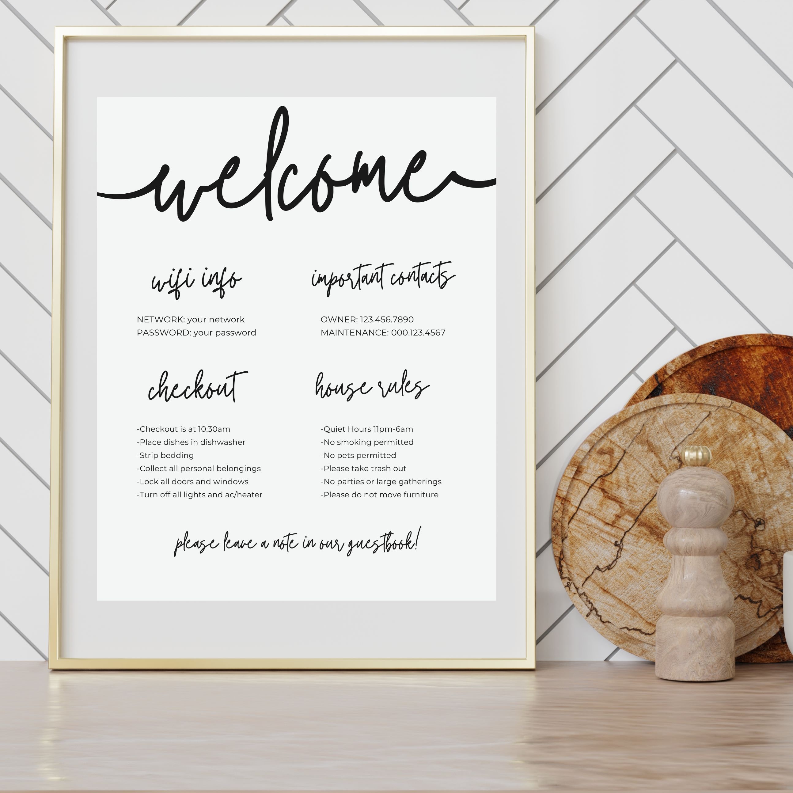 Editable Rental Home Welcome Sign Template, Wifi, House Rules (download ...