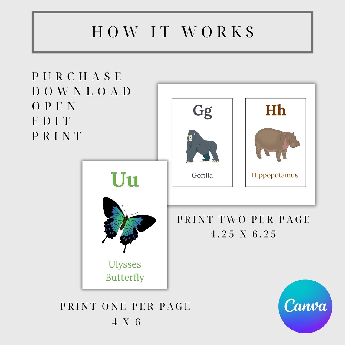 Safari Alphabet Flash Cards Template, Photo Educational Montessori ...