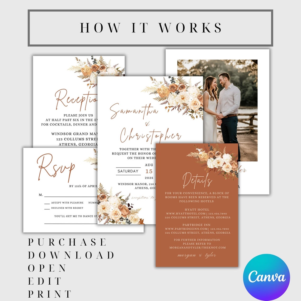 Boho Wedding Invitation Bundle, Printable Wedding Invitation Template ...