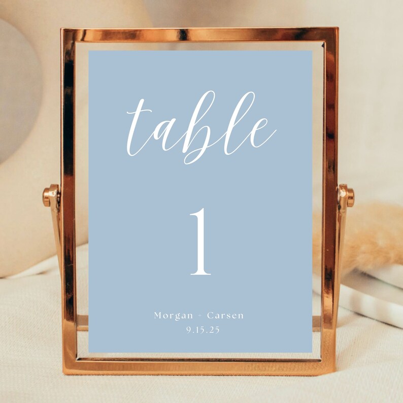 Dusty Blue Table Number Card, Wedding Table Number Card, Minimalist ...