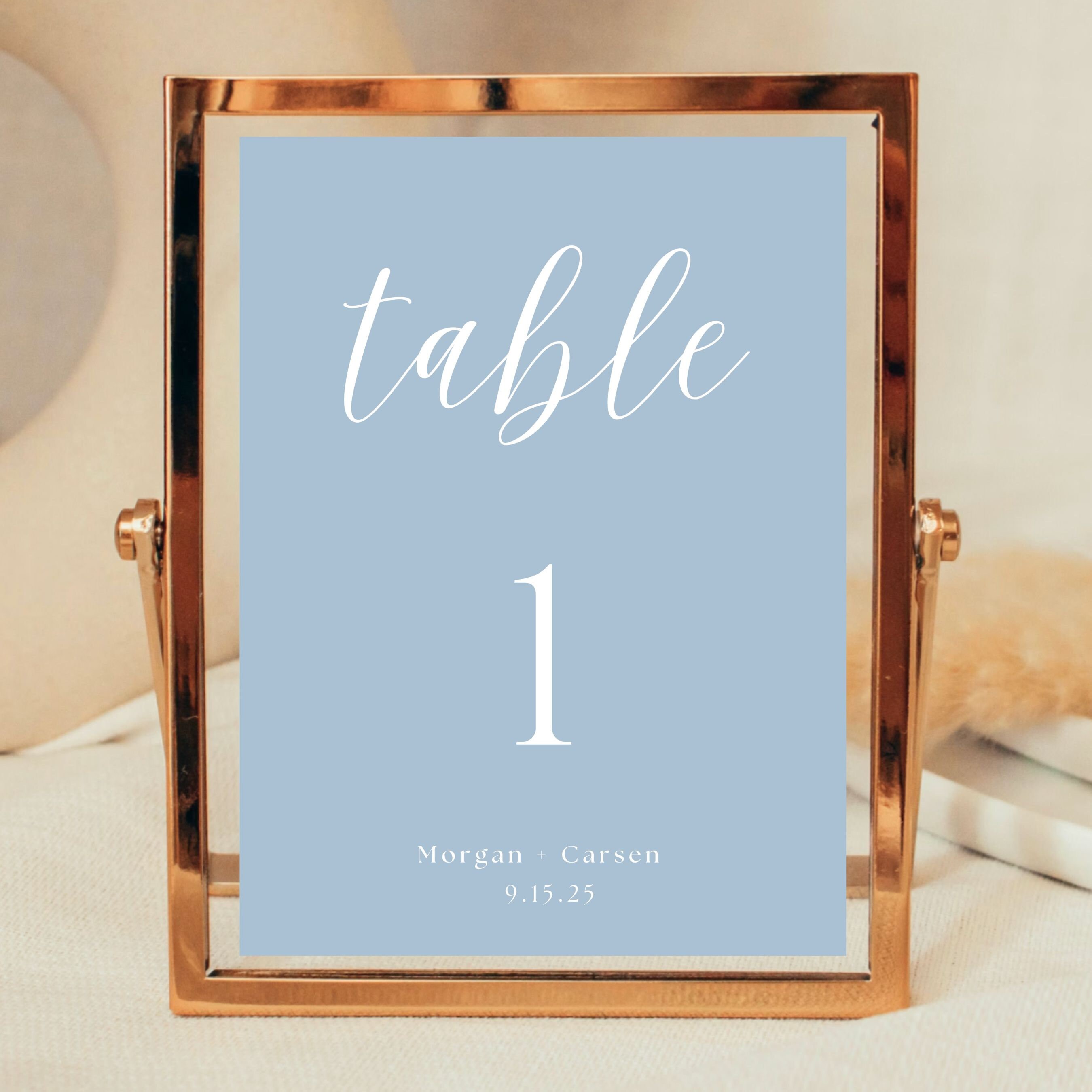 Dusty Blue Table Number Card, Wedding Table Number Card, Minimalist ...