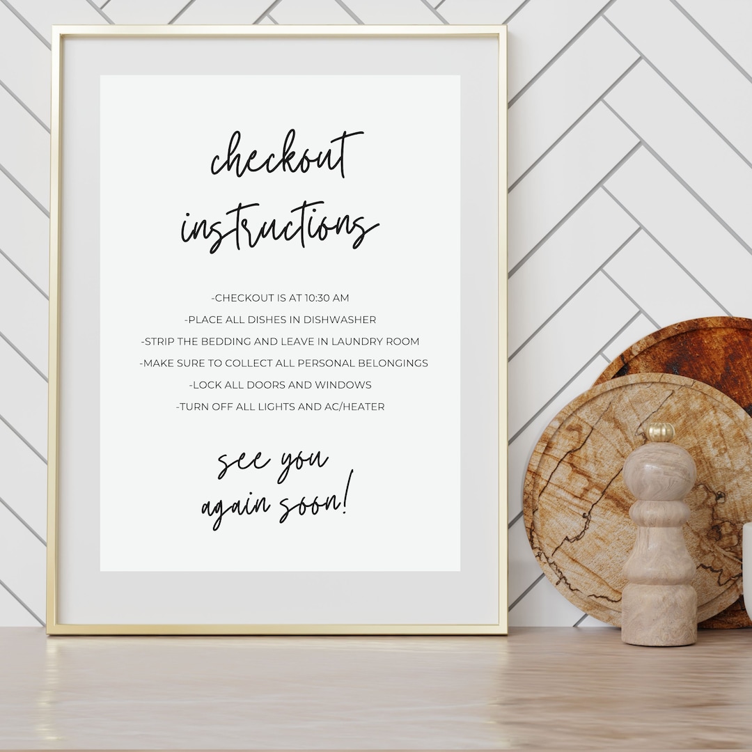 Checkout Sign Airbnb Template, Rental Home Checkout Instruction Sign ...
