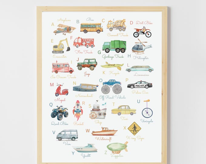 Transportation Alphabet Poster, Printable Vehicle ABC Print ...