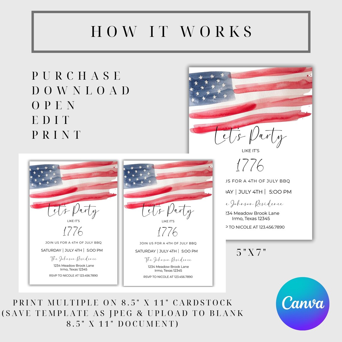American Flag Invitation Template, Party Like Its 1776, 4th of July BBQ ...