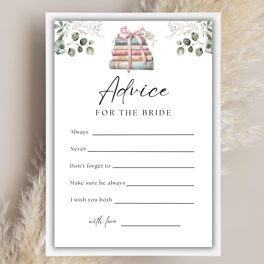 Editable Bridal Shower Advice Cards, Storybook Library Theme (printable ...