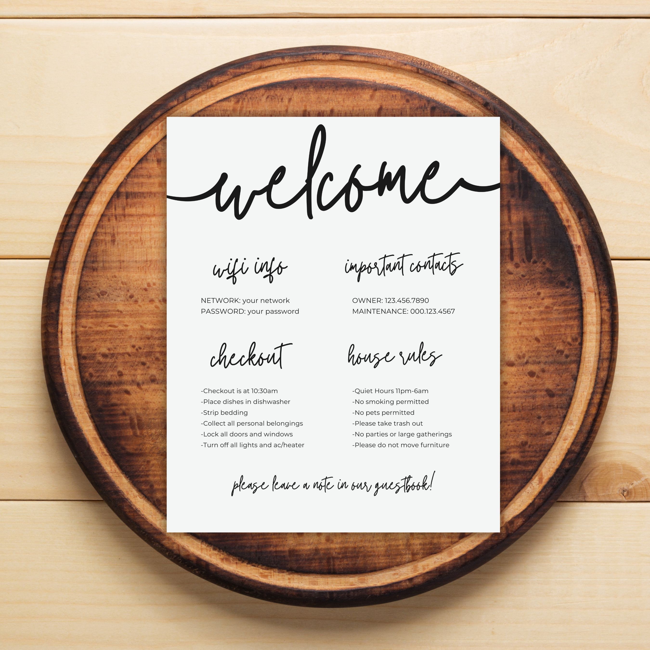 Editable Rental Home Welcome Sign Template, Wifi, House Rules (download ...