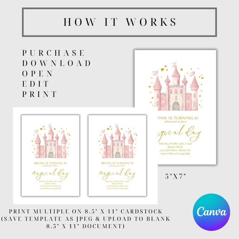 Princess Castle Birthday Invitation Template, Fairytale Princess ...