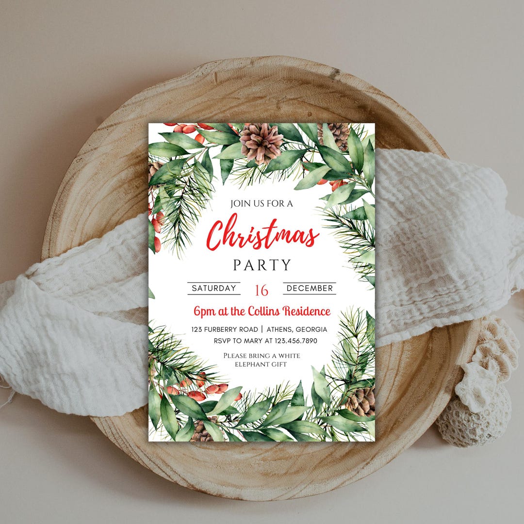Christmas Party Invitation Template, Editable Christmas Party ...