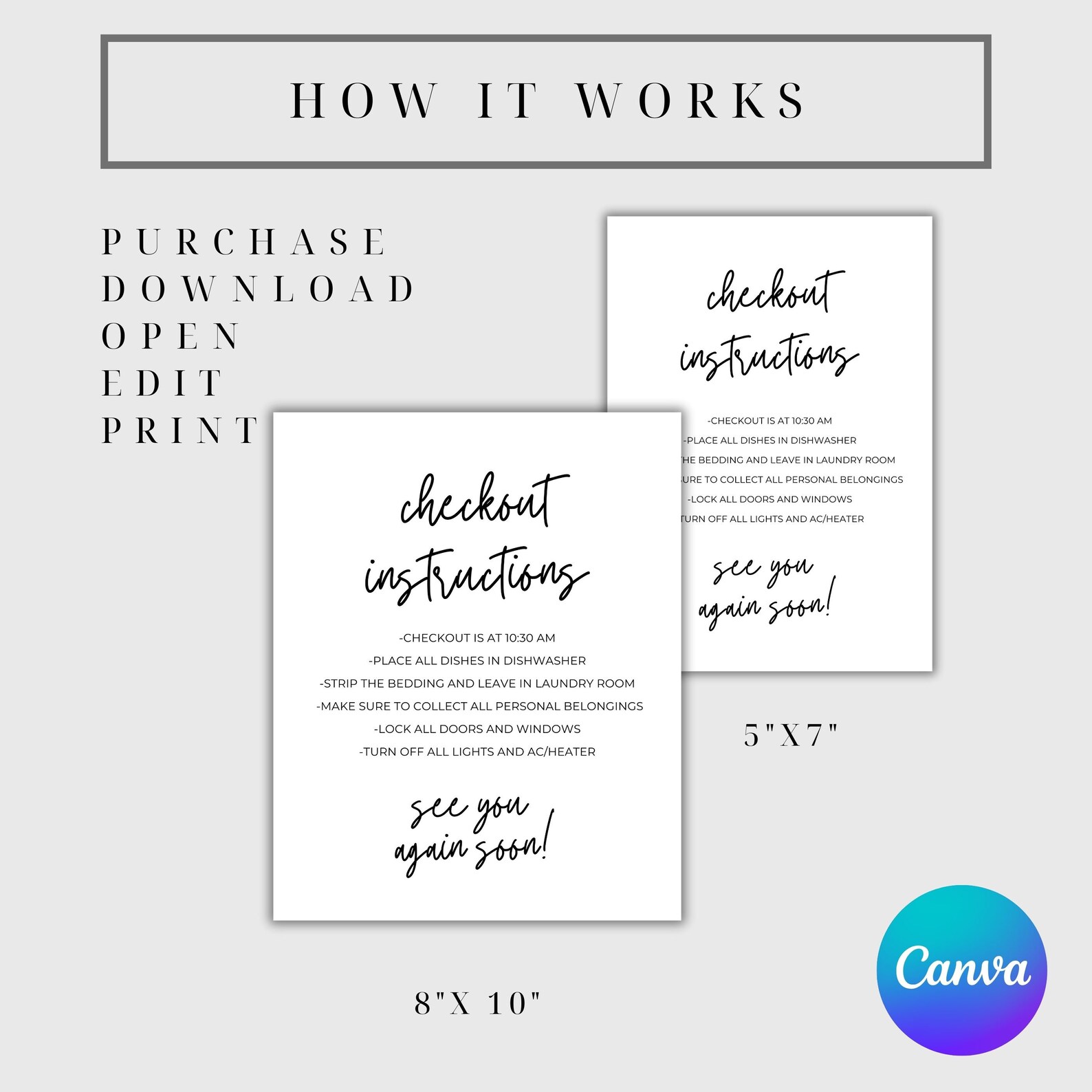 Checkout Sign Airbnb Template, Rental Home Checkout Instruction Sign ...