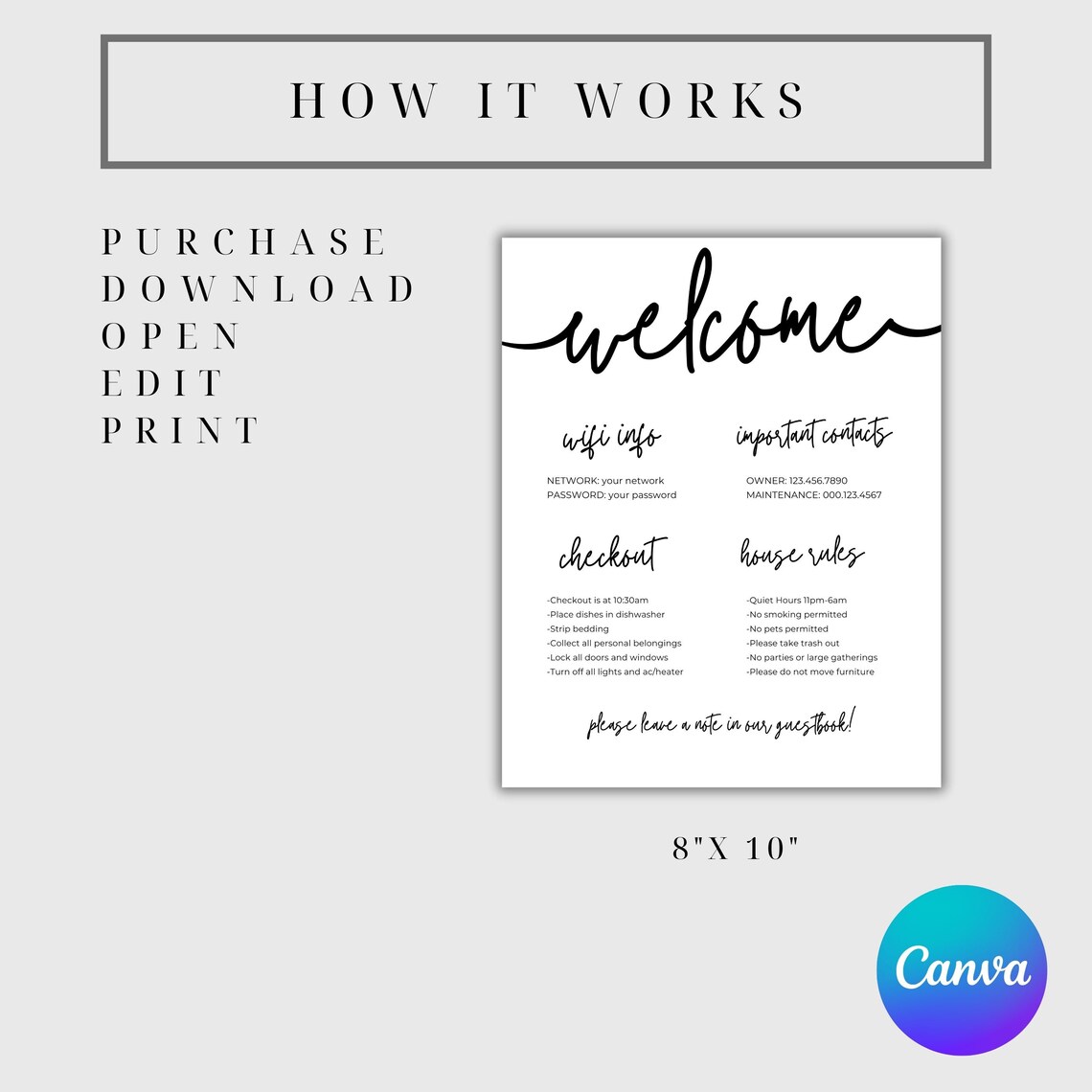 Editable Welcome Sign Template, Welcome Guide VRBO, Rental Home Sign ...