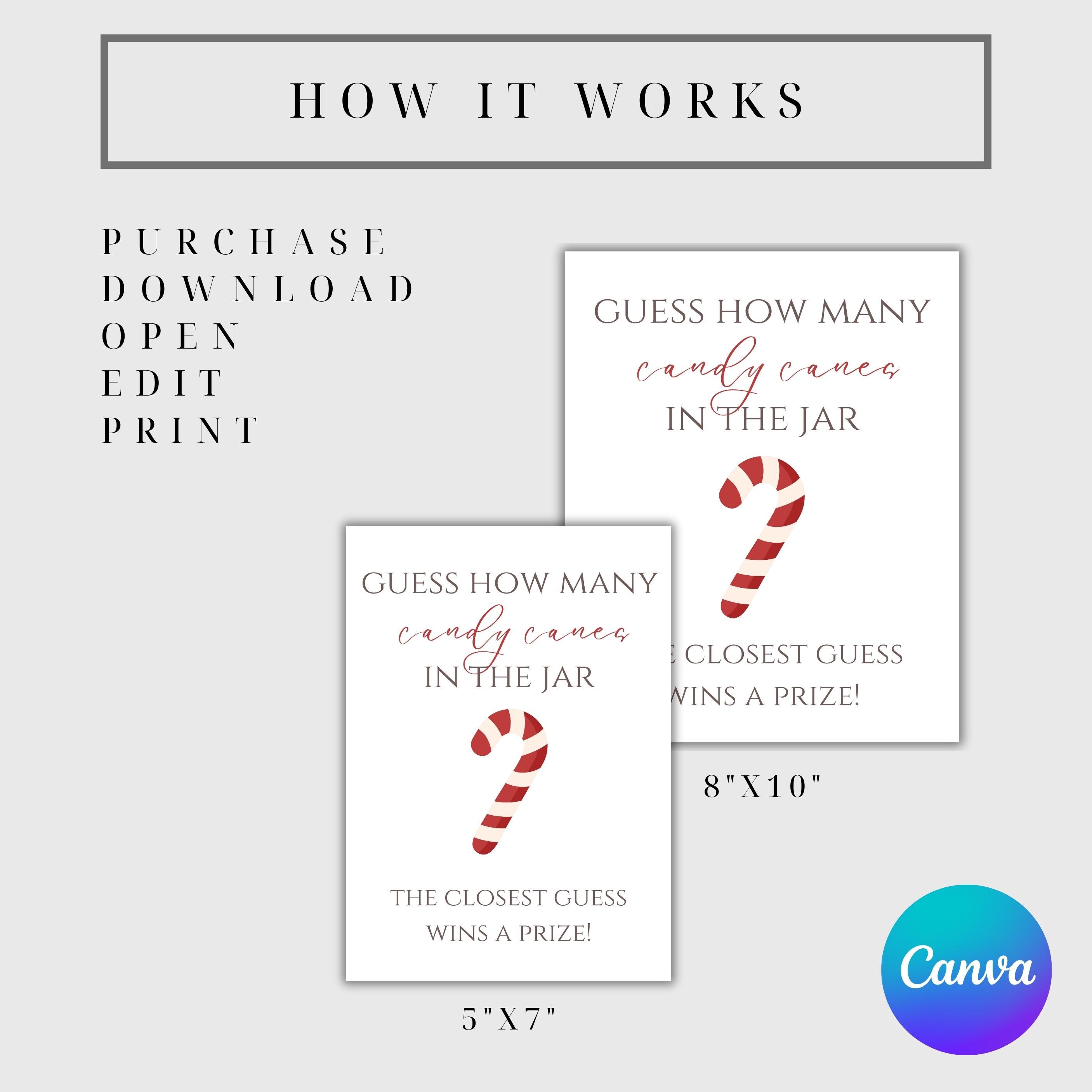 Editable Candy Cane Guessing Game Template, Printable Candy Cane Sign ...