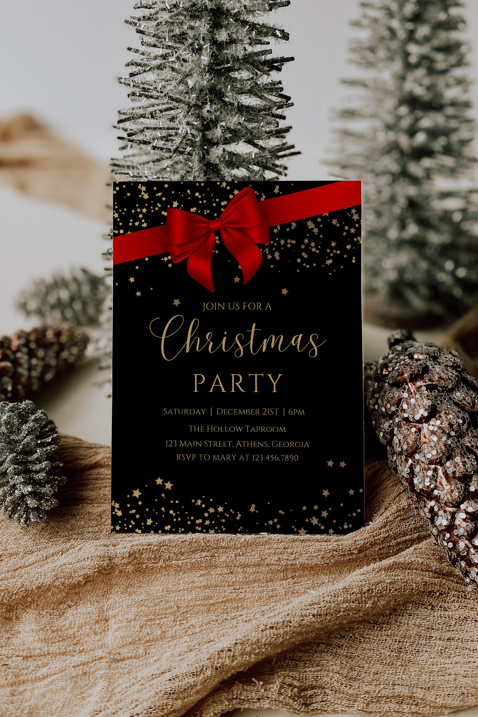 Editable Christmas Party Invitation Template, Red Bow (canva) - Etsy