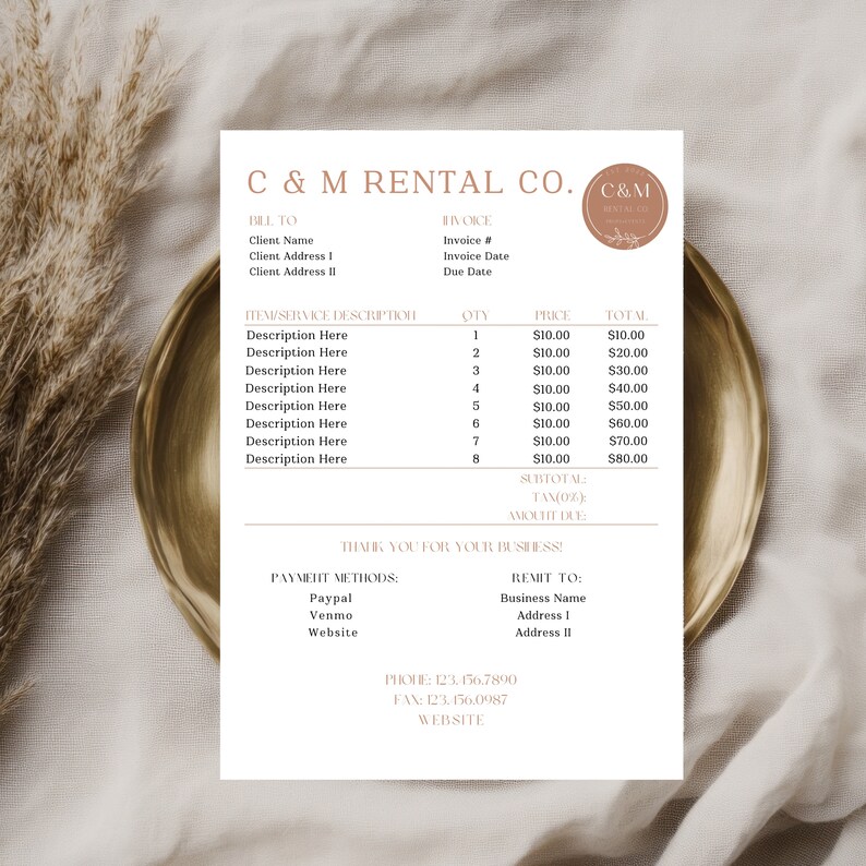 Boho Chic Business Invoice Template, Modern Minimalist Client Invoice ...
