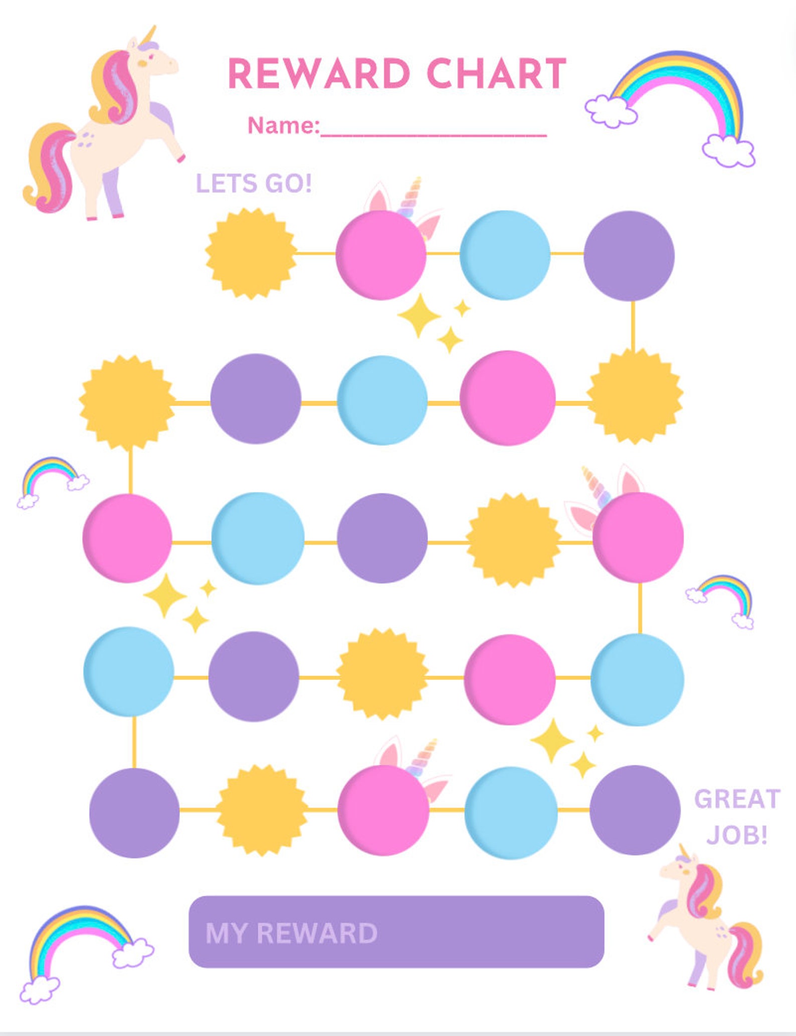 Unicorn Reward Chart for Kids, Printable Chore Chart (digital Download ...