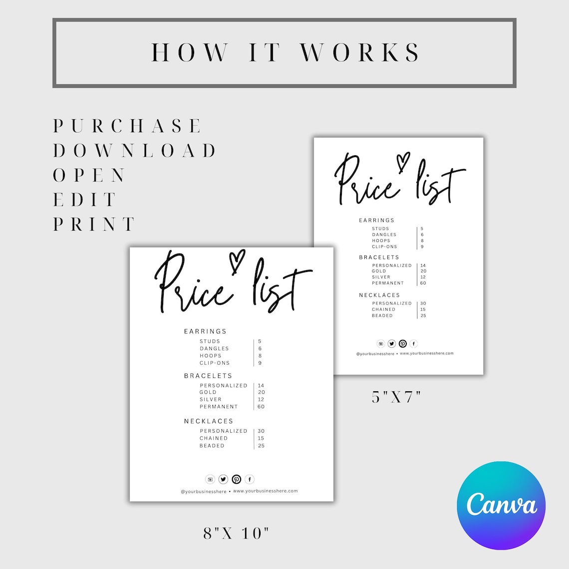 Business Price List Template, Modern Minimalist Price Sheet, Cosmetic ...